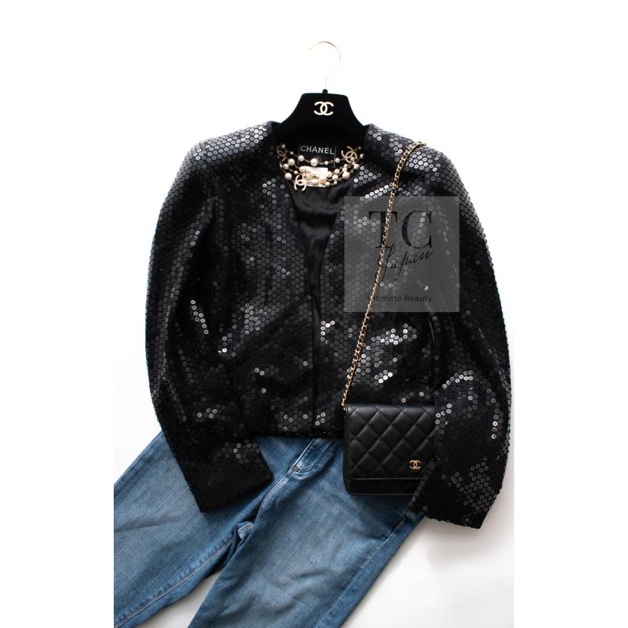 シャネル ジャケット CHANEL ブラック スパンコール グリッター カール・ラガーフェルド作品 貴重 豪華 超美品 36 38 : chanel100576 : シャネル専門店 TC ...