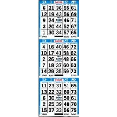 3 on Bingo Paper Sheets- Case of 3000 Sheets and 9000 Faces- Color Blue ...