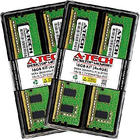 A-TECH A-Tech 16GB (4x4GB) DDR4 2666MHz DIMM PC4-21300 UDIMM Non-ECC 1Rx16 1.2V CL19 288-Pin ...