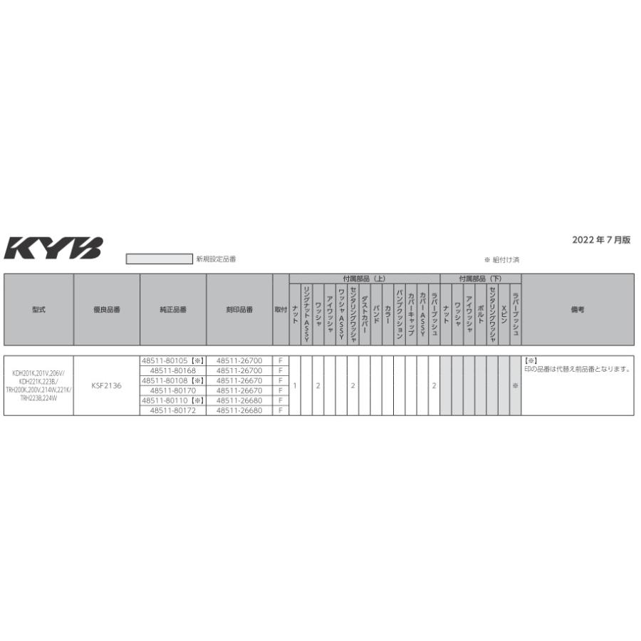 KYB KSF2136 KYB製 補修用ショックアブソーバー フロント用1本 200系ハイエース : てんこ盛り! - 通販 - Yahoo!ショッピング