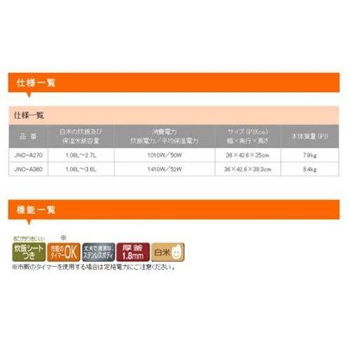 タイガー JNO-A361 (JNO-A361-XS) 【タイガー】電子炊飯ジャー 2升炊 3.6リットル 幅360×奥行426×高さ383(mm)【業務用/新品】【送料無料】 : 業務用厨房 ...