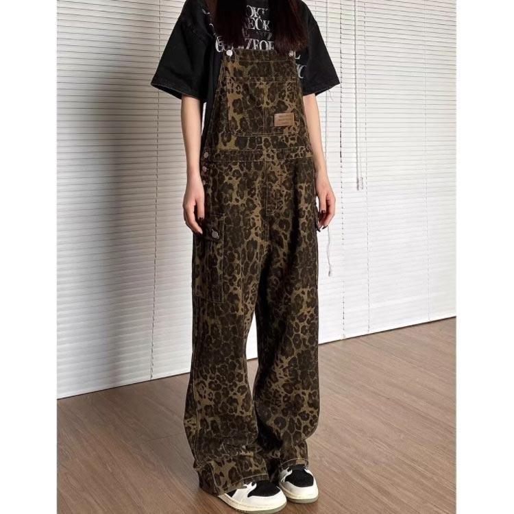 レディース 大きいサイズ サロペット ヒョウ柄 作業服 つなぎ 秋 レディース 大きいサイズ サロペット ヒョウ柄 作業服 つなぎ 秋