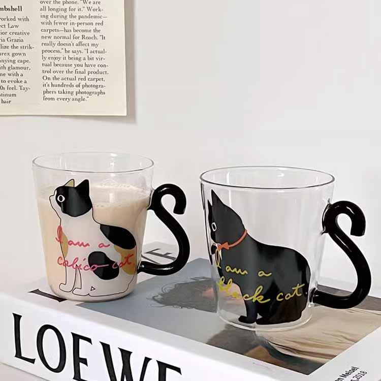 取っ手 コーヒーグラス 猫好き ガラス ネコ マグカップ しっぽ 取っ手 コーヒーグラス 猫好き ガラス ネコ マグカップ しっぽ