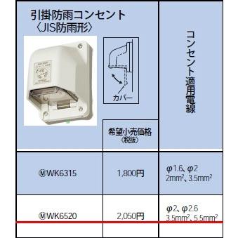 Panasonic パナソニック 設備工事用配線器具・電材引掛防雨コンセント（JIS防雨形）WK6520 : てるくにでんき - 通販 ...