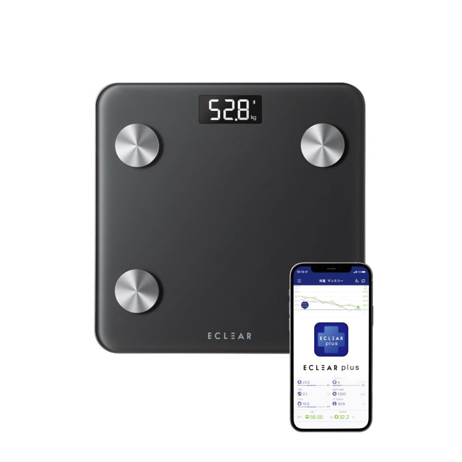 ECLEAR 体重計 体組成計 ヘルスメーター Bluetooth スマホ連動 【 体重 体脂肪率 BMI 内臓脂肪レベル 皮下脂肪率 骨格筋率 骨量 基礎代謝 FFMI 9項目測定可 ...