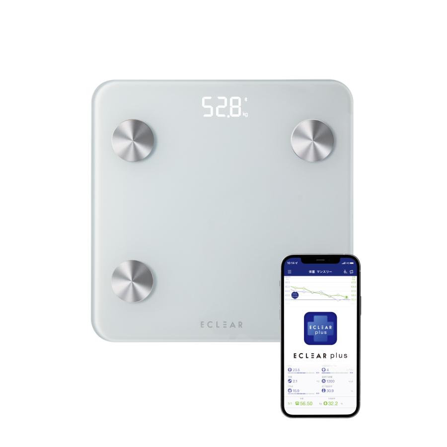 ECLEAR 体重計 体組成計 ヘルスメーター Bluetooth スマホ連動 【 体重 体脂肪率 BMI 内臓脂肪レベル 皮下脂肪率 骨格筋率 骨量 基礎代謝 FFMI 9項目測定可 ...