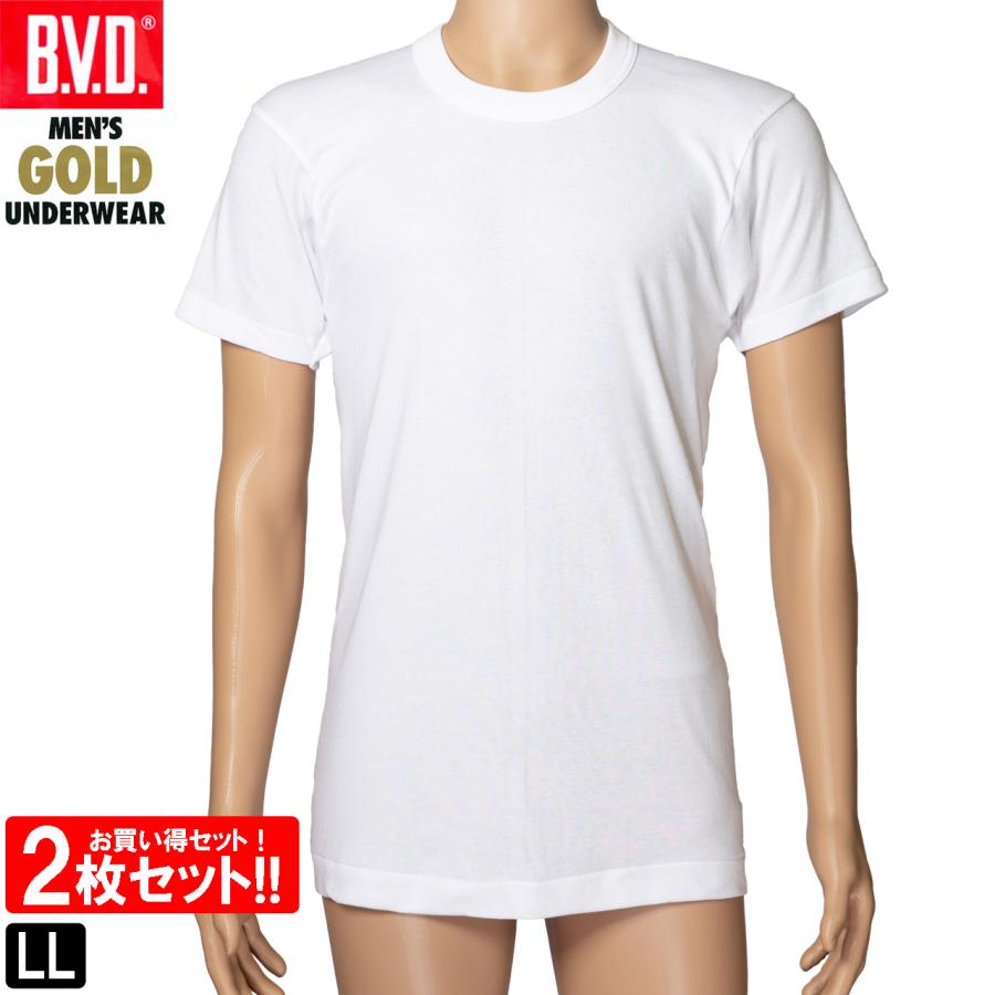 B.V.D BVD GOLD 丸首半袖シャツ 2枚セット メンズ 肌着 インナー 男性 下着 半袖 丸首 インナーシャツ 綿100％ ゴールド G013 LL : ふくや ...