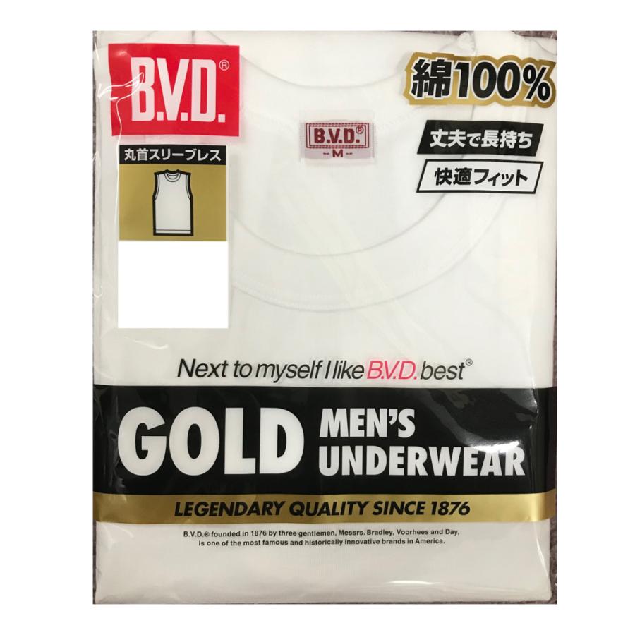 B.V.D BVD GOLD 丸首スリーブレス 2枚セット ノースリーブ メンズ 肌着 インナー 男性 下着 インナーシャツ 綿100％ ゴールド G213 M-L : ふくや ...