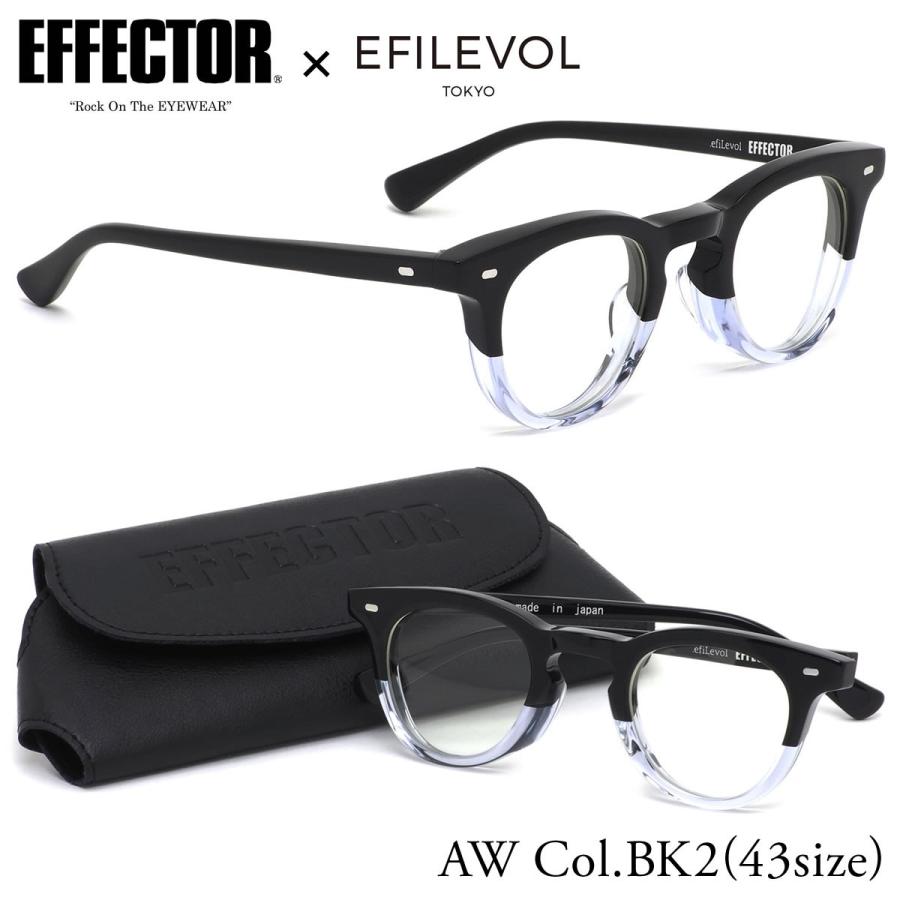 EFFECTOR × .efiLevol エフェクター メガネ AW BK2 43サイズ エフィレボル コラボ Wネーム 日本製 鯖江 アンディーウォーホル UVカット仕様 伊達メガネレンズ付 ...
