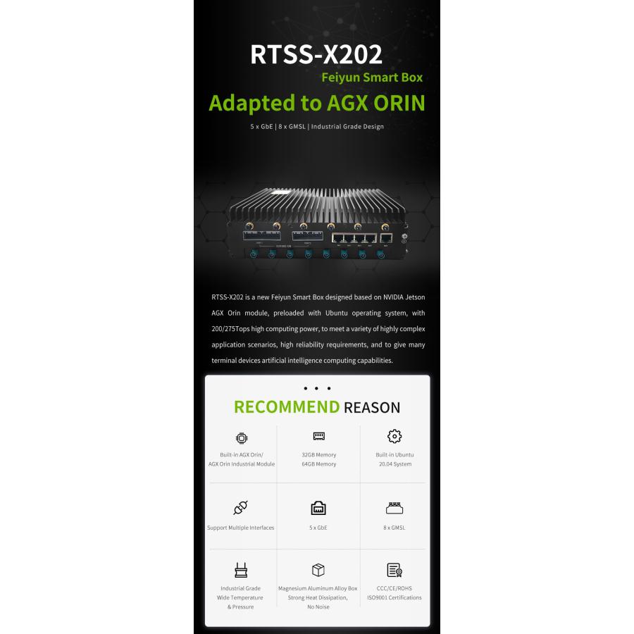 RTSS-X202 Nvidia Jetson AGX Orin 開発キット デベロッパーキット Feiyun Smart Box Agx ...
