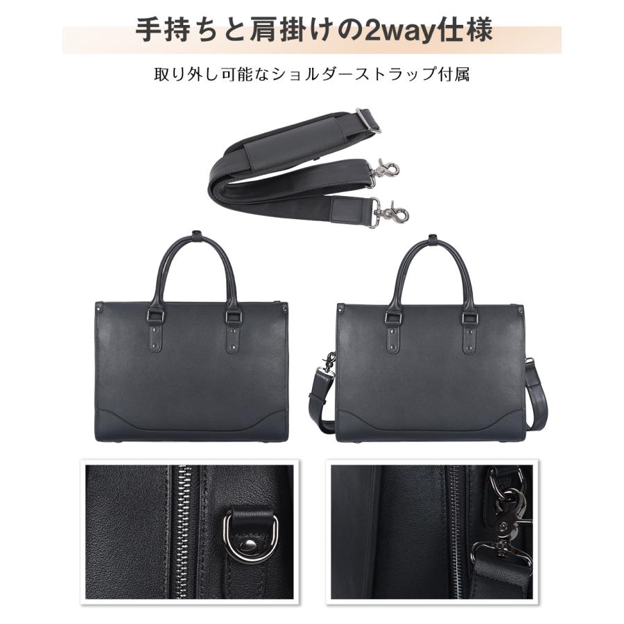 TIDING ビジネスバッグ メンズ 本革 ブリーフケース トートバッグ 2way 自立 出張 通勤 A4 撥水 16インチパソコン PC収納可 YKKファスナー 30代 40代 50代 ...