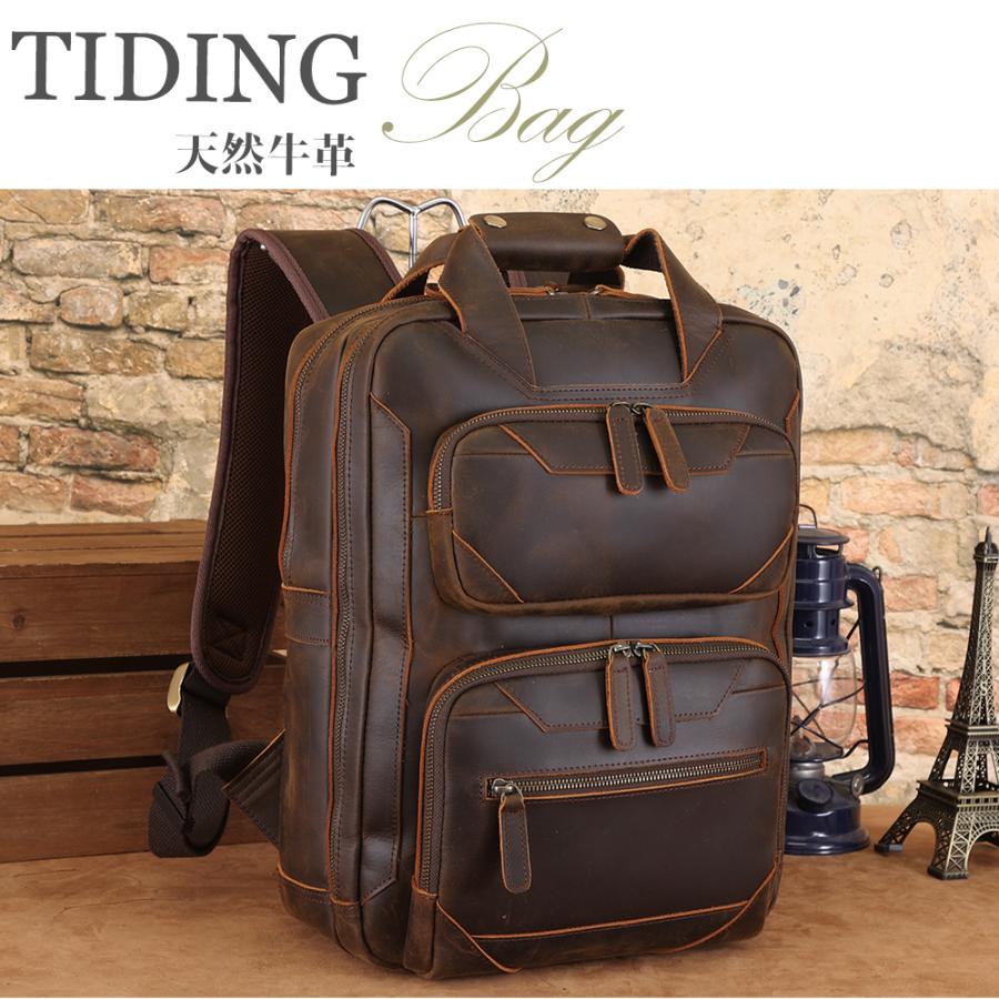 TIDING ビンテージ 厚手牛革 リュックサック 本革 大容量 15.6PC A4ファイル対応 キャリーオンバッグ メンズ バックパック オイルレザー : TIDING SHOP - 通販 ...