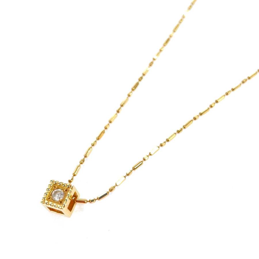 agete アガット K18ネックレス 美品 ゴールドカラー ダイヤ0.03ct K18YG ストーン キューブ レディース 総重量:1.7g ジュエリー : 1-240001119544 ...