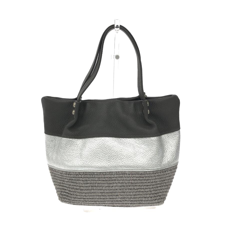 LANZETTI ランゼッティ トートバッグ グレー ストロー×レザー ボーダー レディース bag 鞄 : リサイクルショップティファナ ...