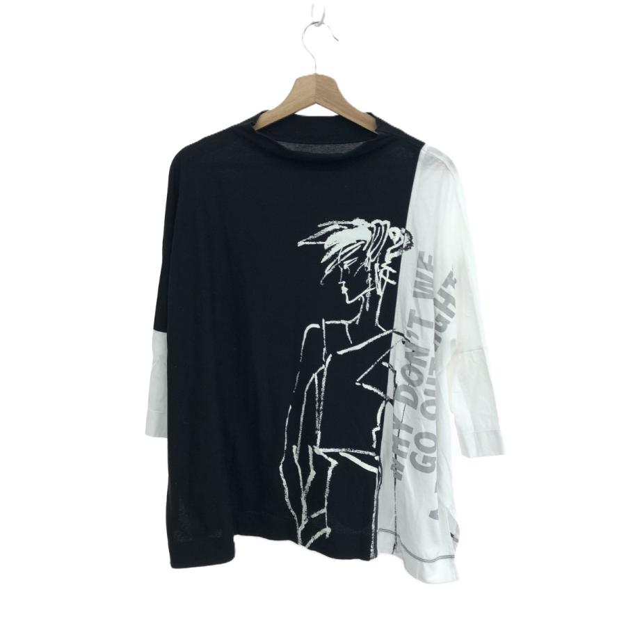 TRUNK HIROKO KOSHINO トランク(ヒロココシノ） ワイドシルエットプリントカットソー カットソー 良好 サイズ:38 ブラック ラメ : リサイクルショップティファナ ...