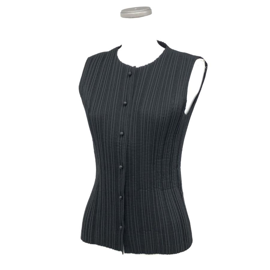 ISSEY MIYAKE イッセイミヤケ ノースリーブカットソー 美品 サイズ2 IM12-FJ910 ブラック レディース 鈴ボタン ...