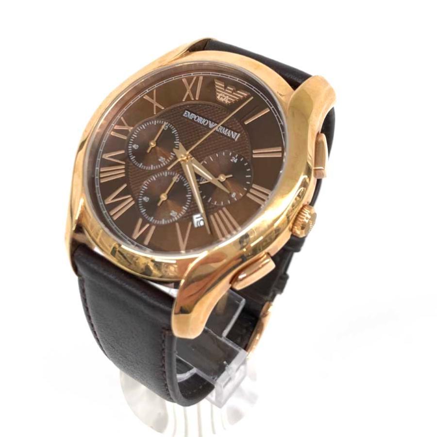 EMPORIO ARMANI エンポリオアルマーニ 腕時計 良好 クロノグラフ AR1701 ローズゴールドカラーカ×ブラウン SS×レザー ...