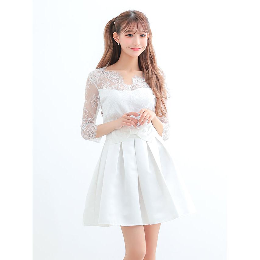 myMinette キャバドレス キャバ ドレス レース 七分袖 リボン myMinette キャバドレス キャバ ドレス レース 七分袖 リボン