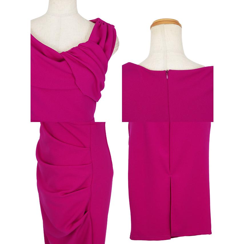 キャバドレス ワンショルダー タイト ミニドレス フリル マゼンタ ピンク 大きいサイズ xl 2l オフショルダー :th-md2175 ...