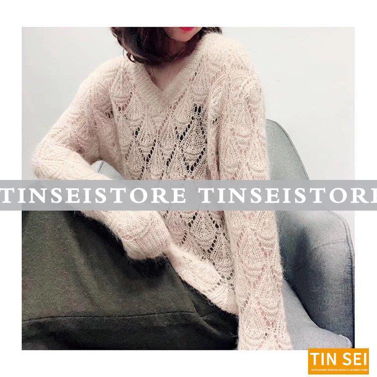 ニットトップス レディース 秋冬 長袖トップス vネックセーター 無地 シースルー モヘア ニットソー ゆったり 風 オシャレ 40代 大人可愛い 4色 :tinsei0914-say346 ...