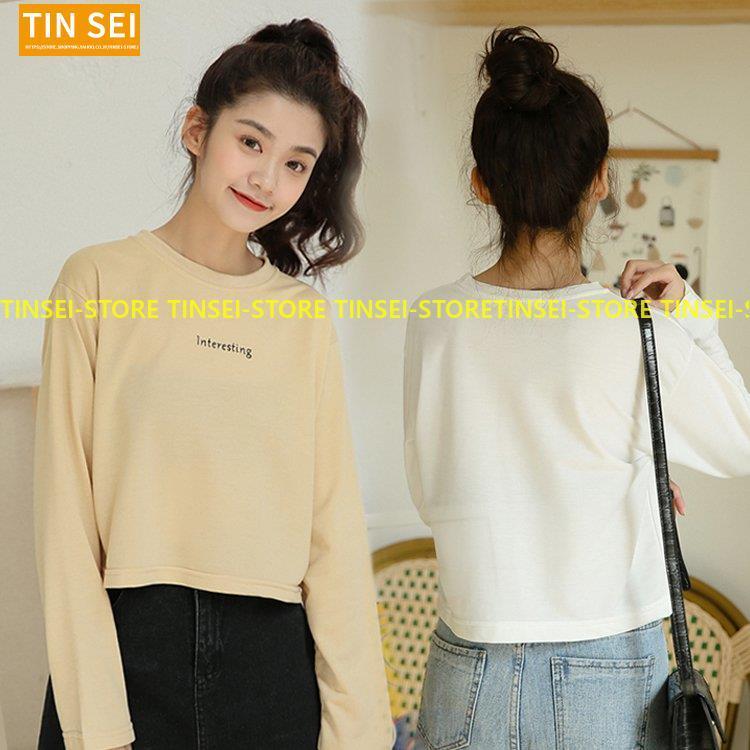 レディース 長袖 トップス ロゴ プリント Tシャツ ショート丈 レタリング ロングTシャツ 7695 : TINSEIヤフー店 - 通販 - Yahoo!ショッピング