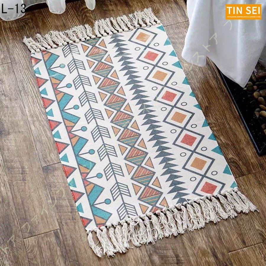 玄関マット 室内 洗える 綿 おしゃれ フリンジ ラグ インド綿 ナチュラル エスニック 柄 夏用 ラグマット おしゃれ かわいい 滑り止め付き 長方形 ドアマット :tinset0713 ...