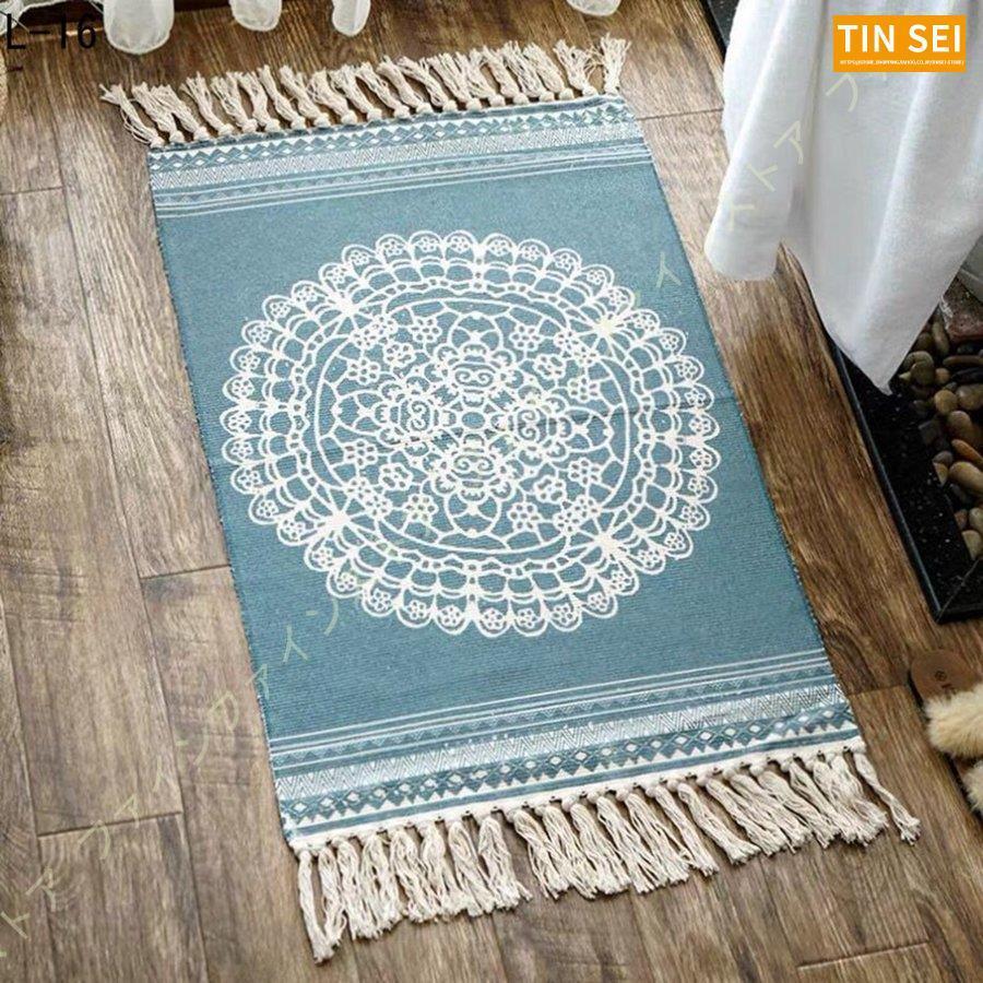 玄関マット 室内 洗える 綿 おしゃれ フリンジ ラグ インド綿 ナチュラル エスニック 柄 夏用 ラグマット おしゃれ かわいい 滑り止め付き 長方形 ドアマット :tinset0713 ...