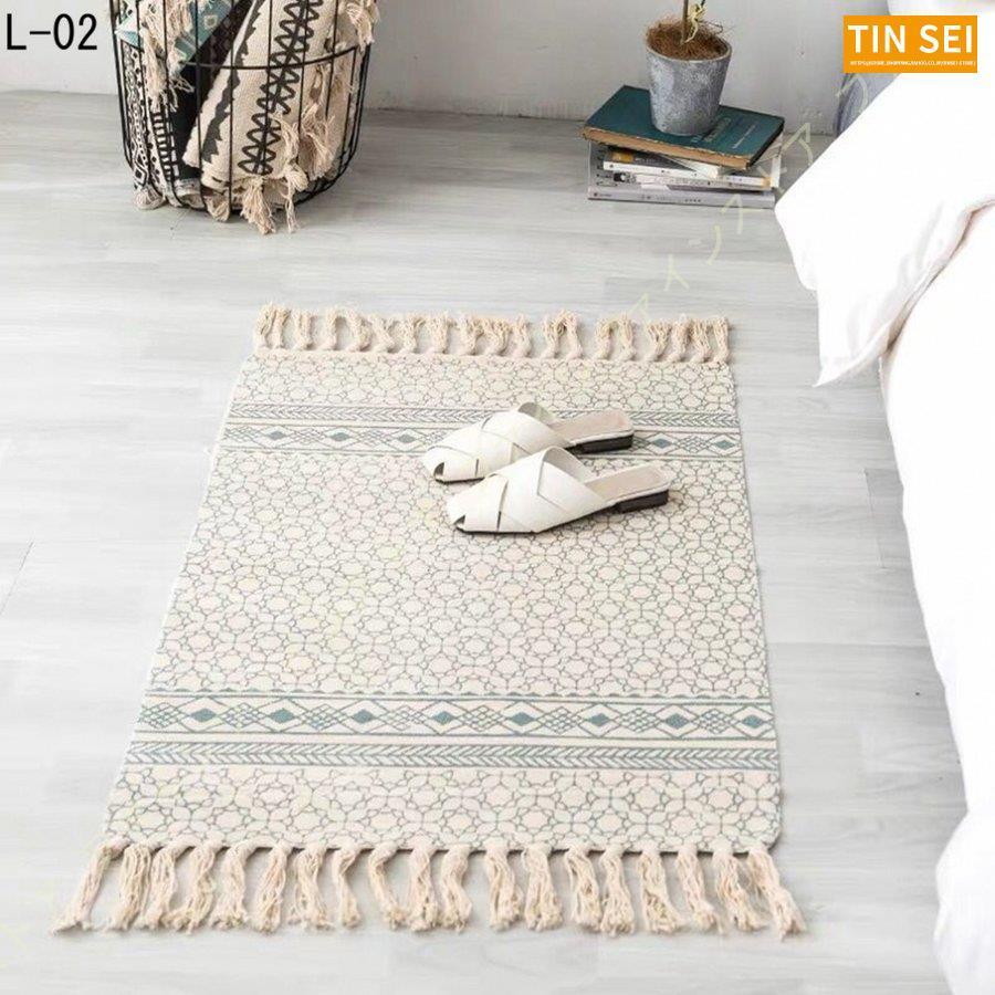 玄関マット 室内 洗える 綿 おしゃれ フリンジ ラグ インド綿 ナチュラル エスニック 柄 夏用 ラグマット おしゃれ かわいい 滑り止め付き 長方形 ドアマット :tinset0713 ...