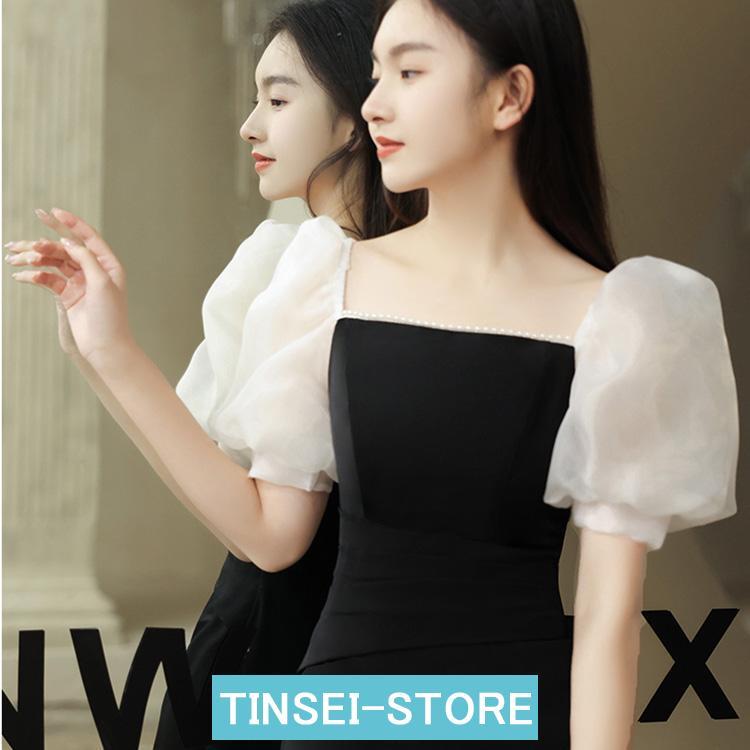 ピアノ発表会 ドレス 大人 タイトスカート 半袖 膝丈 女の子 中学生 高校生 ブラック 白い 黒い ピアノ ウェディング レース ハイネックドレス ビーズ プリ : TINSEIヤフー店 ...