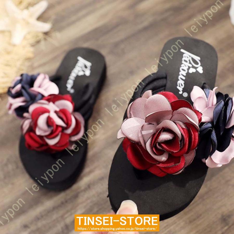 サンダル ビーチサンダル トングサンダル 厚底 美脚 脚長 痛くない 疲れない 歩きやすい 花 フラワー 花飾り 軽い 軽量 造花 ビーサン ガールズ 女の子 女性 : TINSEIヤフー店 ...