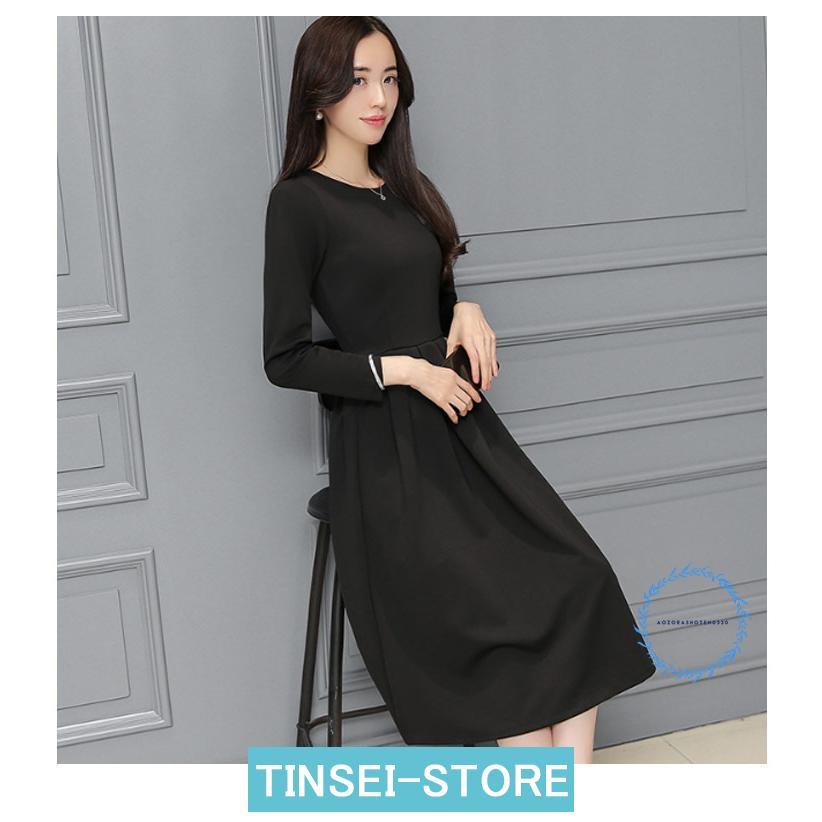 フォーマル ワンピース 喪服 レディース 礼服 春 秋 冬 きれいめ 黒 ブラック クルーネック フレア Aライン ドレス ひざ丈 ロング丈 長袖 3 : TINSEIヤフー店 - 通販 ...
