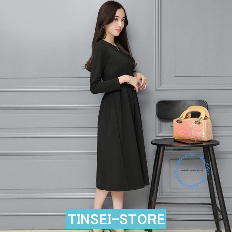 フォーマル ワンピース 喪服 レディース 礼服 春 秋 冬 きれいめ 黒 ブラック クルーネック フレア Aライン ドレス ひざ丈 ロング丈 長袖 3 : TINSEIヤフー店 - 通販 ...
