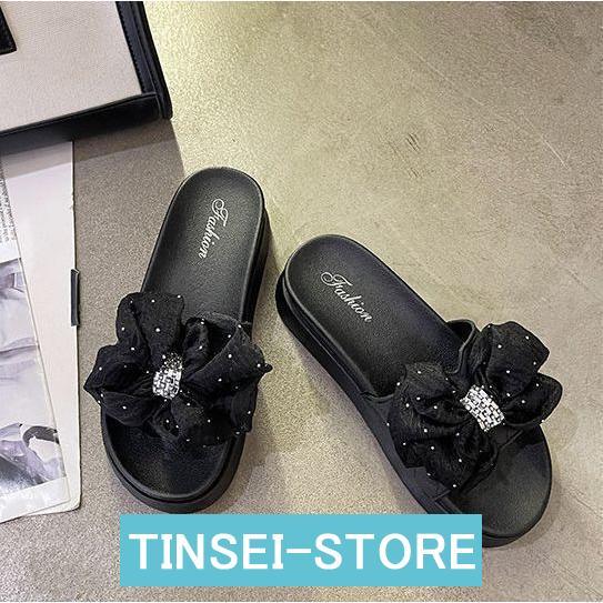 サンダル スリッパ ルームシューズ レディース 室内 外履き 滑り止め 軽量 厚底 美脚 リボン ラインストーン 可愛い おしゃれ : TINSEIヤフー店 - 通販 - Yahoo!ショッピング