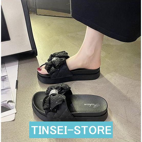 サンダル スリッパ ルームシューズ レディース 室内 外履き 滑り止め 軽量 厚底 美脚 リボン ラインストーン 可愛い おしゃれ : TINSEIヤフー店 - 通販 - Yahoo!ショッピング