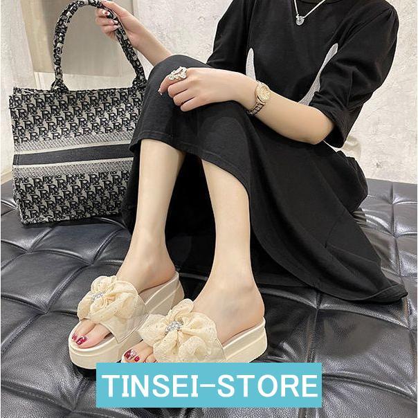 サンダル スリッパ ルームシューズ レディース 室内 外履き 滑り止め 軽量 厚底 美脚 リボン ラインストーン 可愛い おしゃれ : TINSEIヤフー店 - 通販 - Yahoo!ショッピング