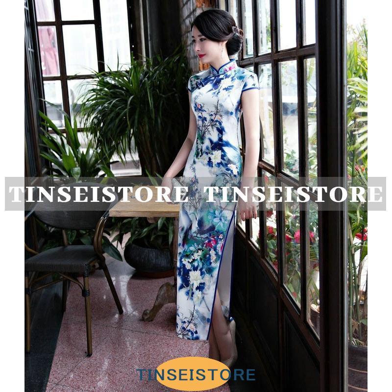 チャイナドレス ロング チャイナドレス ストレッチ チャイナドレス シルク チャイナ服 花柄 チャイナドレスワンピース ドレス プリント チーパオ 優雅 披露宴 : yyt-950 ...