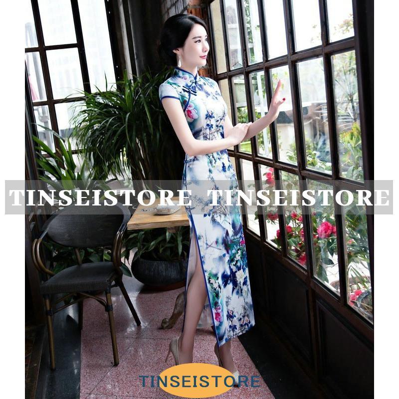 チャイナドレス ロング チャイナドレス ストレッチ チャイナドレス シルク チャイナ服 花柄 チャイナドレスワンピース ドレス プリント チーパオ 優雅 披露宴 :yyt-950-moj148 ...