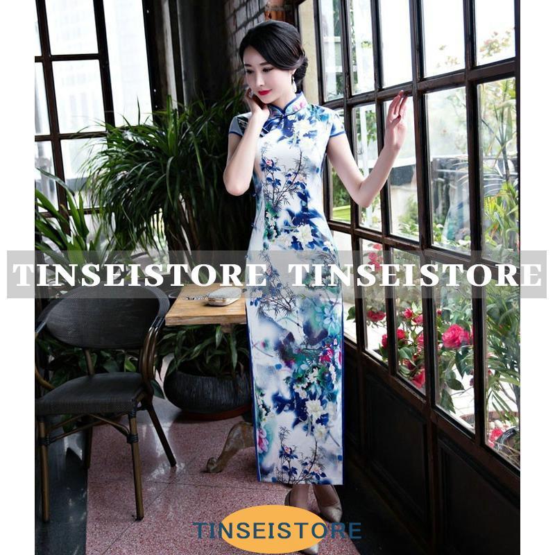 チャイナドレス ロング チャイナドレス ストレッチ チャイナドレス シルク チャイナ服 花柄 チャイナドレスワンピース ドレス プリント チーパオ 優雅 披露宴 : yyt-950 ...