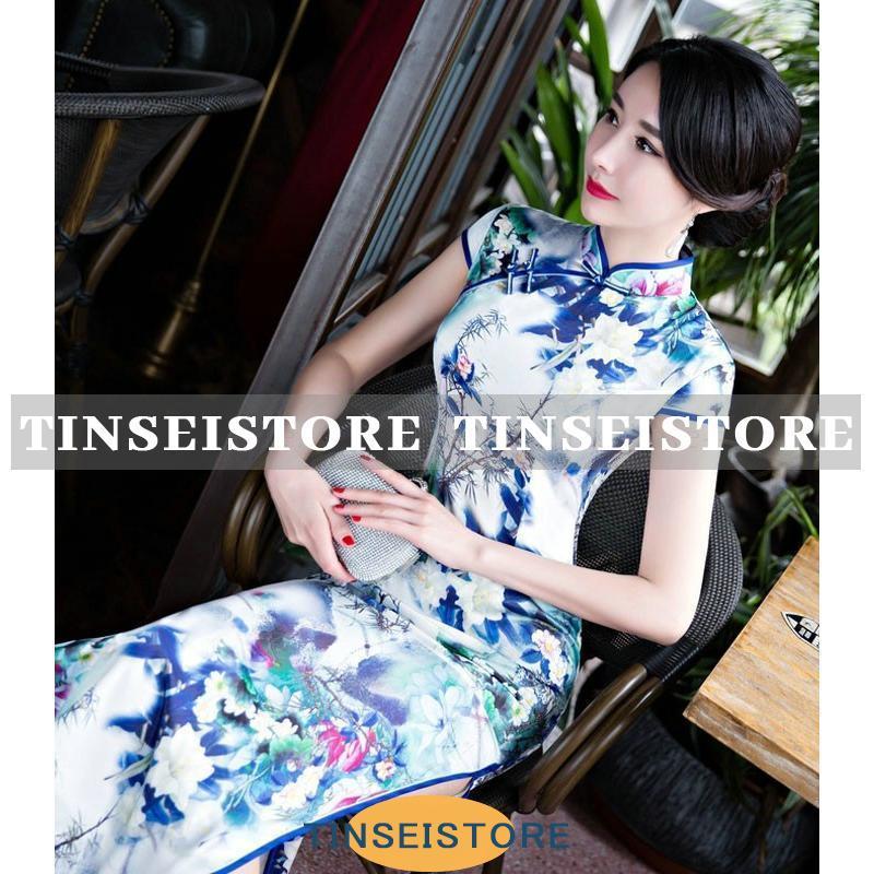 チャイナドレス ロング チャイナドレス ストレッチ チャイナドレス シルク チャイナ服 花柄 チャイナドレスワンピース ドレス プリント チーパオ 優雅 披露宴 :yyt-950-moj148 ...