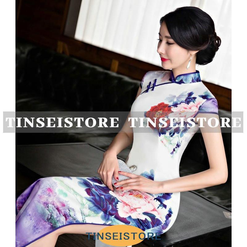 チャイナドレス ロング ストレッチ シルク チャイナ服 花柄 チャイナドレスワンピース ドレス プリント チーパオ 優雅 披露宴 : TINSEIヤフー店 - 通販 - Yahoo!ショッピング