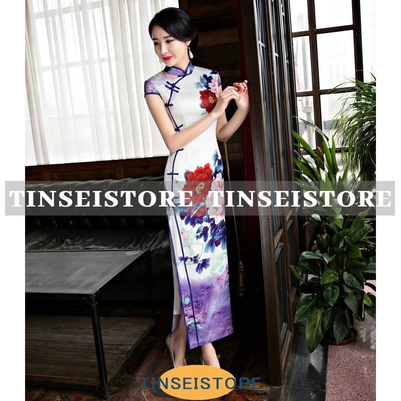 チャイナドレス ロング ストレッチ シルク チャイナ服 花柄 チャイナドレスワンピース ドレス プリント チーパオ 優雅 披露宴 : TINSEIヤフー店 - 通販 - Yahoo!ショッピング