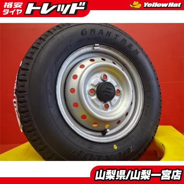 DUNLOP スズキ軽トラック DA16T DA63T 145R12 6P 夏タイヤ ホイール 中古 スズキ純正 スチール 12X3.5+45 4H100 新品 2023年 ダンロップ ...