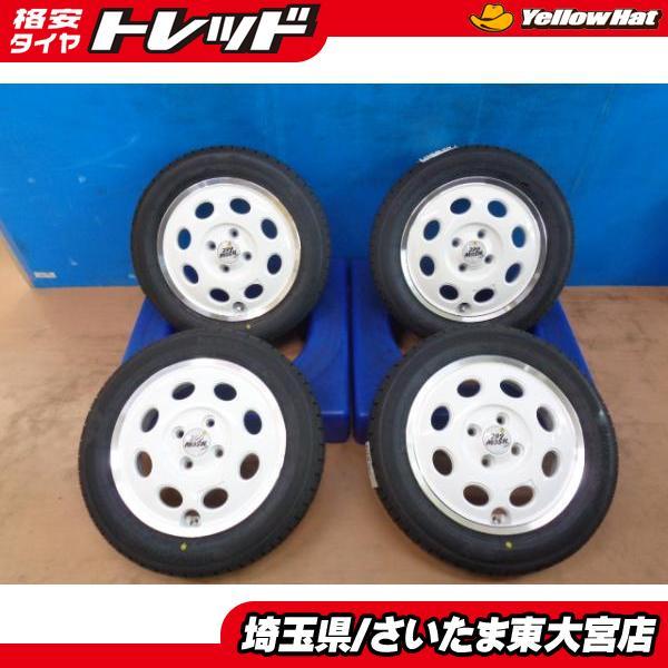 BRIDGESTONE 【東大宮】新品 爽やか「白」ホイールセット 299 MOSH Maneki 14x4.5 +45 4/100 YH NEWNO 155/65R14 75H 2023製 ...