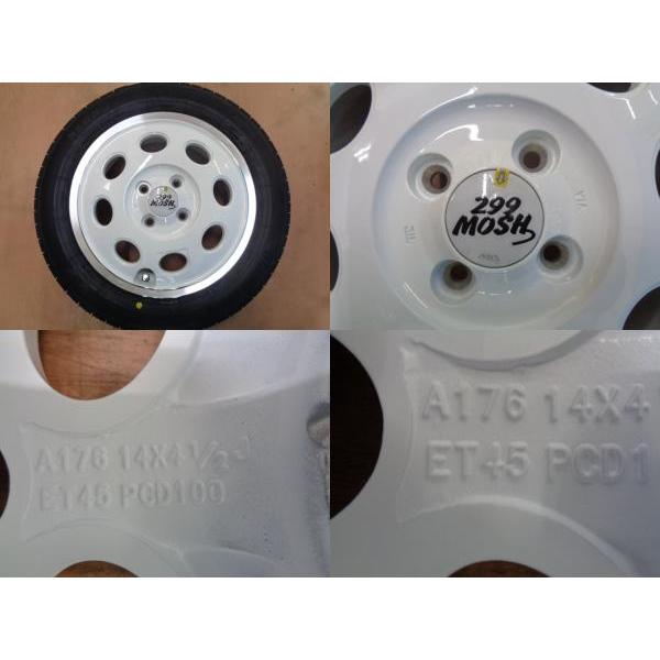 BRIDGESTONE 【東大宮】新品 爽やか「白」ホイールセット 299 MOSH Maneki 14x4.5 +45 4/100 YH NEWNO 155/65R14 75H 2023製 ...