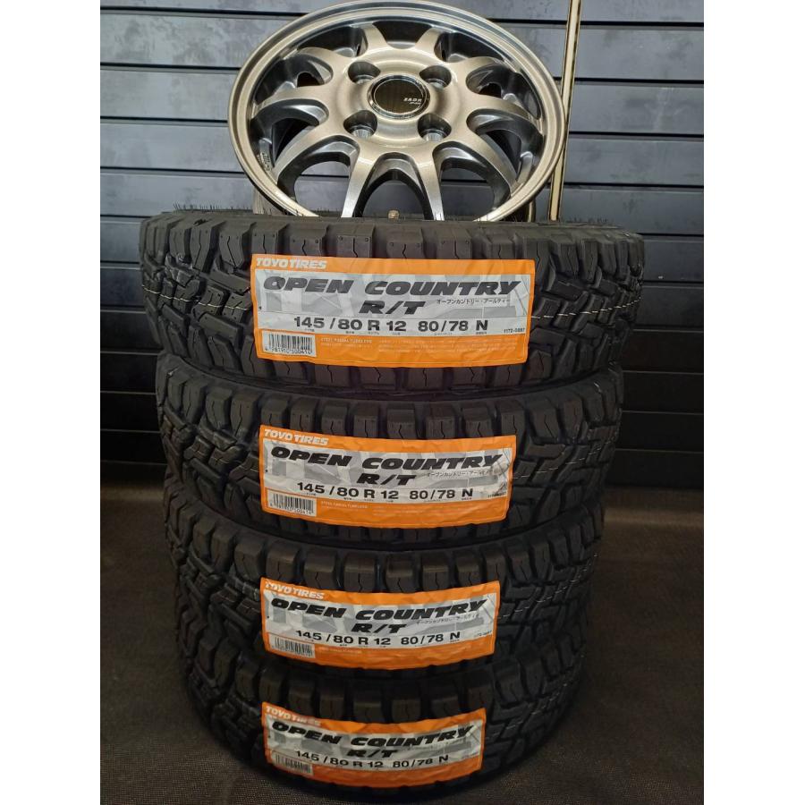 【2024年製】TOYO OPEN COUNTRY R/T 145/80R12 80/78+JP202 4Jx12 +42 4H100 タイヤ・ホイール4本SET 車検対応 安心のJWL-T ...