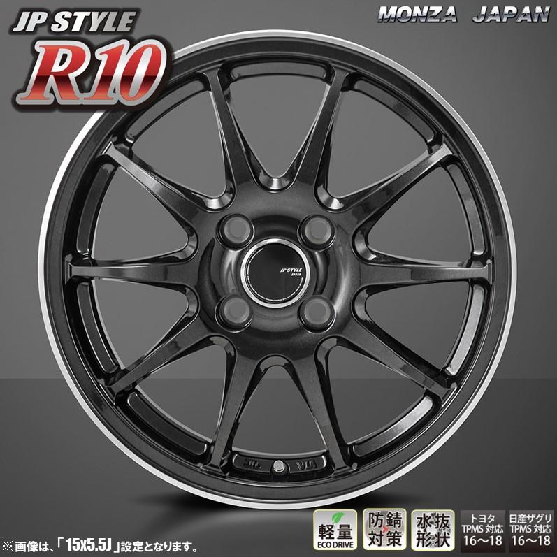 4本セット MONZA モンツァ JP-STYLE R10 13インチ リム幅4.0J インセット+42 4穴 PCD100 パールブラック / フランジカットポリッシュ ジャパン三陽 ...
