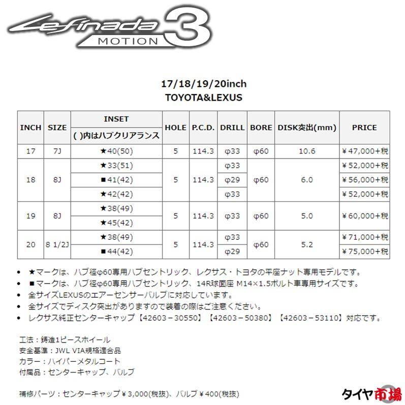 4本セット Lefinada レフィナーダ MOTION3 モーション3 20インチ リム幅8.5J インセット+44 5穴 PCD114.3 MID LEXUS NX 20系 14R 球面座 ...