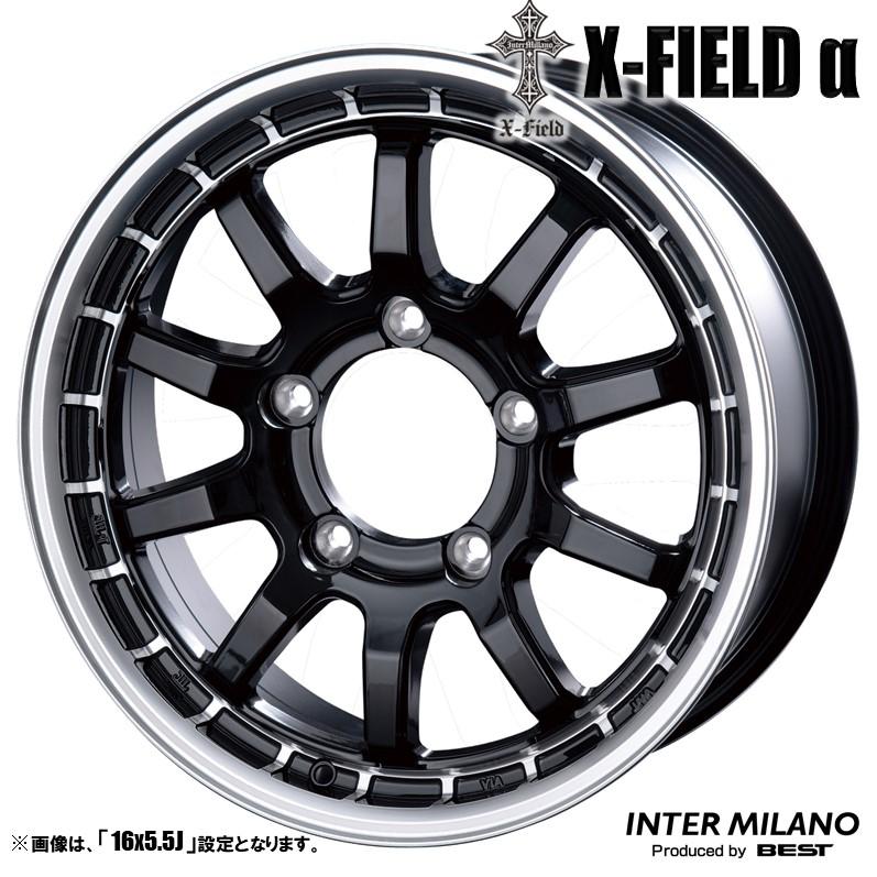 4本セット X-FIELD クロスフィールド α アルファ 15インチ リム幅5.5J インセット+5 5穴 PCD139.7 ブラックリム ...