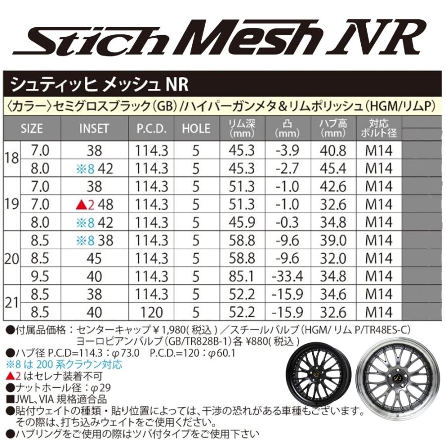 HOT STUFF ホットスタッフ Stich Mesh NR シュテッヒ メッシュNR 21インチ 8.5J インセット+38 PCD114.3 HGM/リムP 4本セット SNR-09 ...