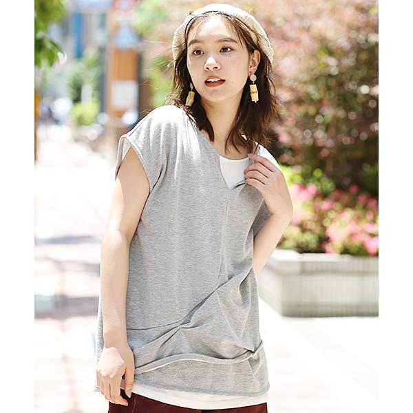 チチカカ プルオーバー Tシャツ カットソー トップス レディース 春 夏 薄手 半袖 フレンチスリーブ 無地 シンプル レイヤード リンクル ...